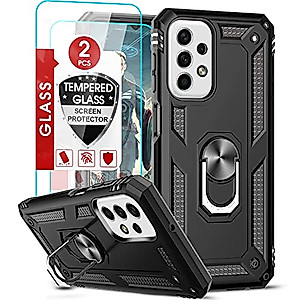 LeYi for Galaxy A23 5G Phone Case, Samsung Galaxy A23 5G Case with [2 Pack] Tempered Glass Screen Protectors, Heavy Duty Protective Phone Case with Magnetic Ring Stand for Samsung A23 5G, Black