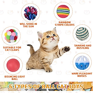 Shappy 150 Pcs Cat Ball Toys Bulk Include 30 Mice Toy 10 Rainbow Balls 4 Lattice Balls 4 Sisal Balls 20 Table Tennis Balls 20 Plush Balls 32 Springs 18 Crinkle Balls 2 Caged Rat Balls 10 Bell Balls