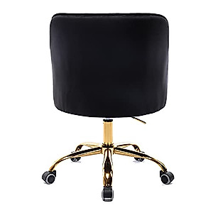 Recaceik Modern Velvet Home Office Chair, Adjustable Leisure Swivel Desk Chairs with High Back 360 Degree Castor Gold Wheels for Living Room/Bedroom/Office