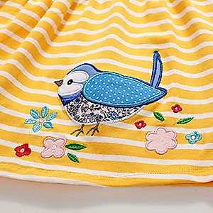 Summer Baby Girl Cotton Short Sleeve Stripe Lattice Dress Short Skirt (4T Height?100cm) Yellow