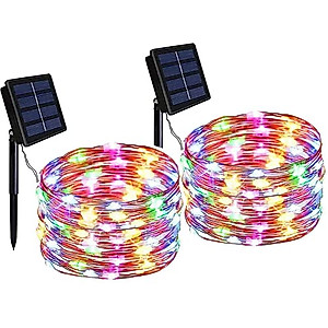 Solar String Lights Outdoor, 2-Pack 33ft 100 LED 8 Modes Waterproof Solar Powered String Lights,Solar Fairy Lights for Valentine's Day Patio Tree Garden Wedding Party Yard Decoration(Multicolor)