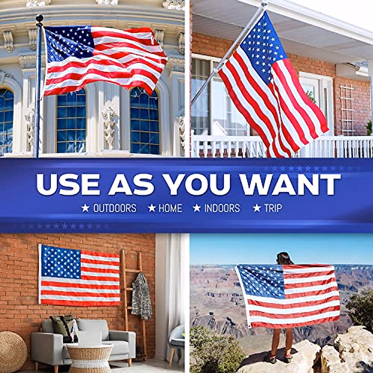 American Flag Outdoor Heavy Duty, Thickened, US Flag, American Flag 3x5 FT Durable, All Weather Nylon, UV Fade Proof, Flag Outdoor High Wind - Patriotic Decorations, Double Stitched & Brass Grommets