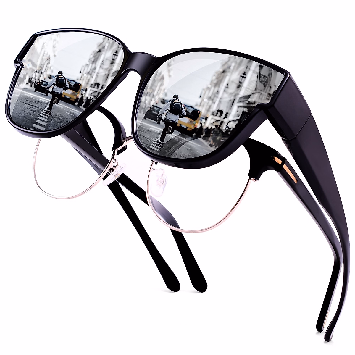 Paukis Over Glasses Sunglasses for Women Men, Polarized UV Protection, Large Round Cat Eye Oversized Solar Shield Fits Over - Mirror Lens