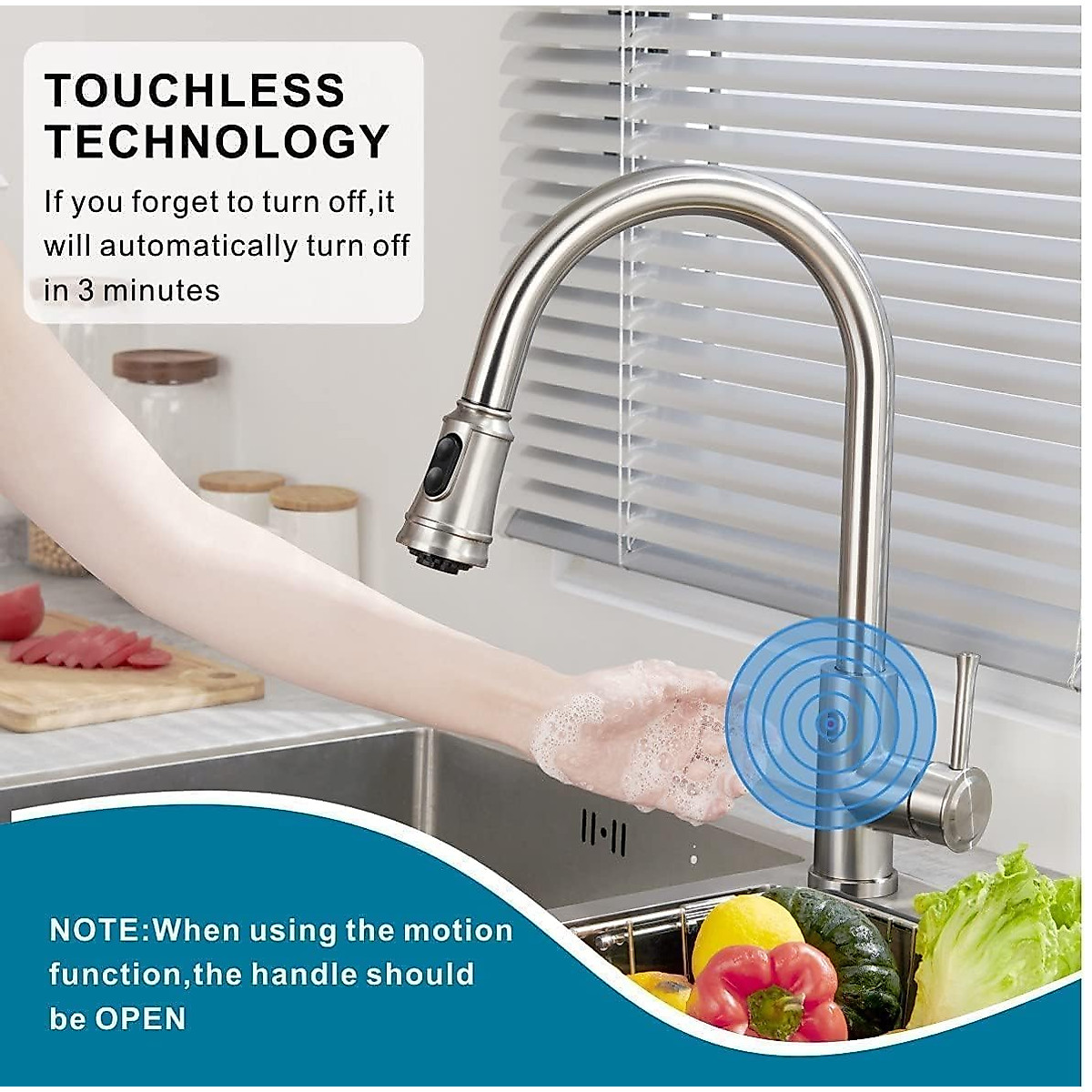 Touchless Kitchen Faucet Automatic Smart Faucet with Pull Down Sprayer Stainless Steel Brushed Nickel Single Handle Motion Sensor Activated Faucet
