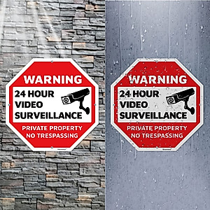 Private Property No Trespassing Sign Metal ，Video Surveillance Signs Outdoor, 12 X 12 In , 2pack With 4 Window Stickers, Uv Printed 40 Mil Rust Free Aluminum , Weatherproof And Heavy Duty For Home