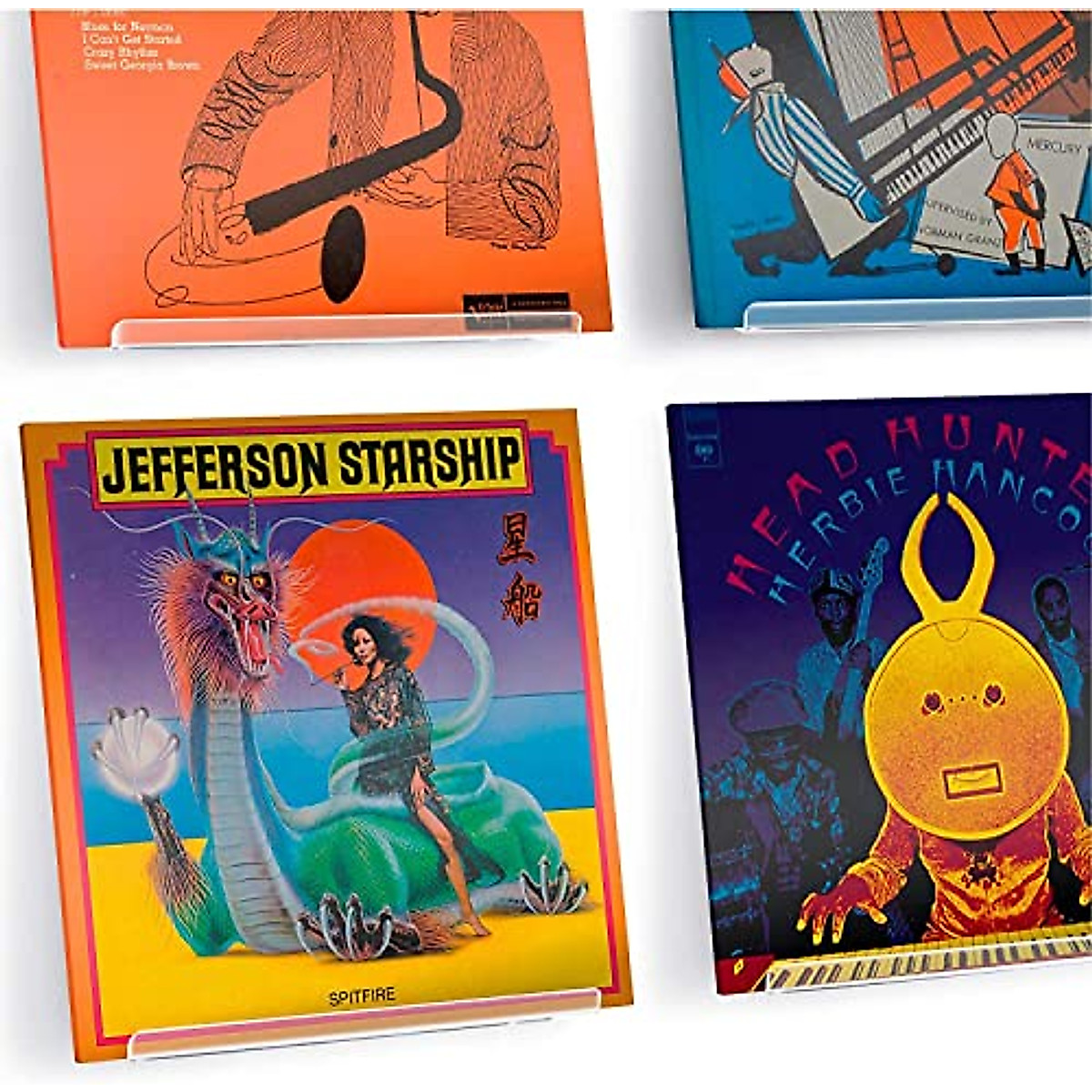 Hudson Hi-Fi LP Vinyl Record Wall Display Shelf - Display Your Favorite LP Records in Style (4 Pack, Cleay Acrylic)