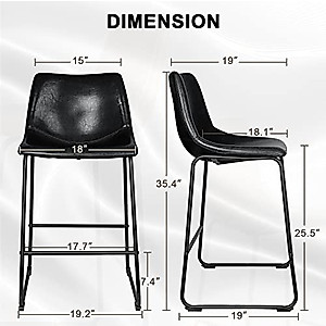 LEMBERI 26 inch Bar Stools Set of 2, Modern Counter Height Bar Stools, Faux Leather Barstool with Back and Metal Leg, Armless Dining Chairs for Kitchen Island Pub Living Room (26, Black)