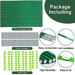 Aierden 72Pcs Garden Hoops for Raised Beds,12 Sets of 8FT Long Greenhouse Hoops Grow Tunnel, Fiberglass Support Hoops Frame for Netting, Plant Support Garden Stakes for Row Cover