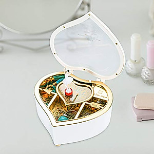 Rainbowie Heart Musical Jewelry Box, Musical Jewelry Storage Box with Dancing Girl,Arrow Design Christmas Gift White