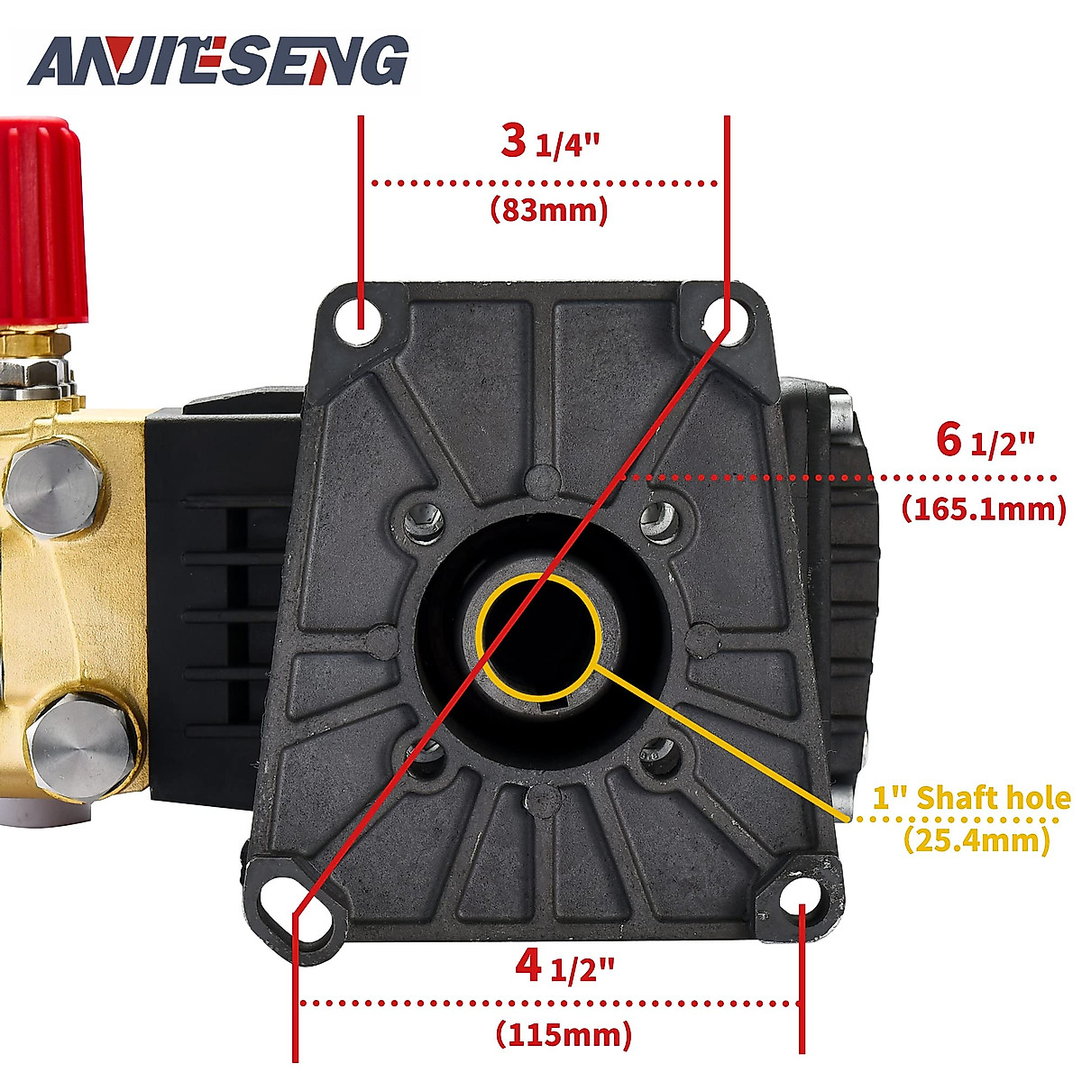 ANJIESENG 4000 PSI Pressure Washer Pump Horizontal Pressure Washer Triplex Plunger, 1'' Shaft 4.8 GPM Power Washer Pump Replacement for Most Gas Engine Power Washer with Easy Pressure Adjustment