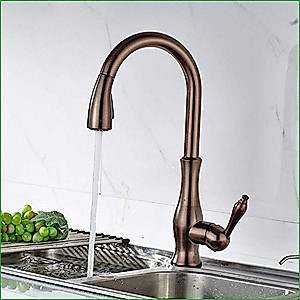 Bathroom Sink Mixer Taps Faucet Bath Waterfall Cold and Hot Water Tap for Washroom Bathroom and Kitchen Full Copper Red Brown Single Handle Single Hole Rotatable Pullable