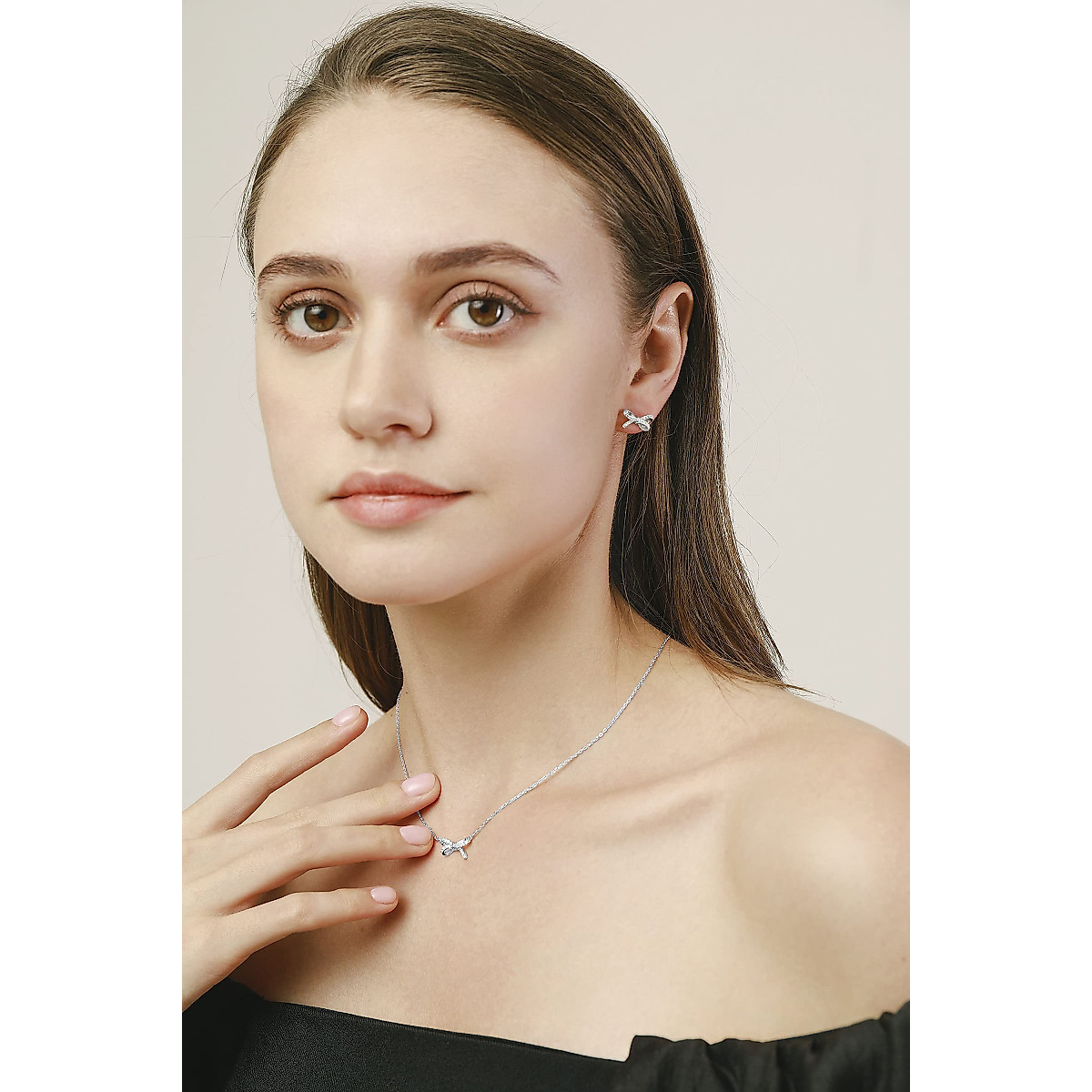 Coodilor 925 Sterling Silver Bow Stud Earrings With Cubic Zirconia, 14K White Gold Plated Earrings for Women, Perfect for Gift