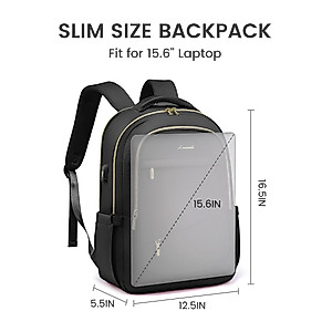 LOVEVOOK Laptop Backpack for Women, Black Business Travel Backpacks with USB Port, Water Resistant Work Teacher Computer Bag, Stylish College School Bookbag, Fits 15.6" Laptop