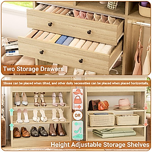Besiost Closet System - 5FT Small Closet System with Drawers, 60" Closet Organizer System with Reversible Hanging Shelving, Closet Systems for Small/Walk-in Closets, Greige Oak