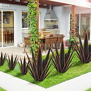 KODIBO Large Tequila Rustic Sculpture, Rustic Metal Agave Plants for Outdoor Patio Yard, Home Decor Hand Painted Metal Agave Garden Yard Statue, Outdoor Lawn Ornaments Yard Stakes (Black -L)