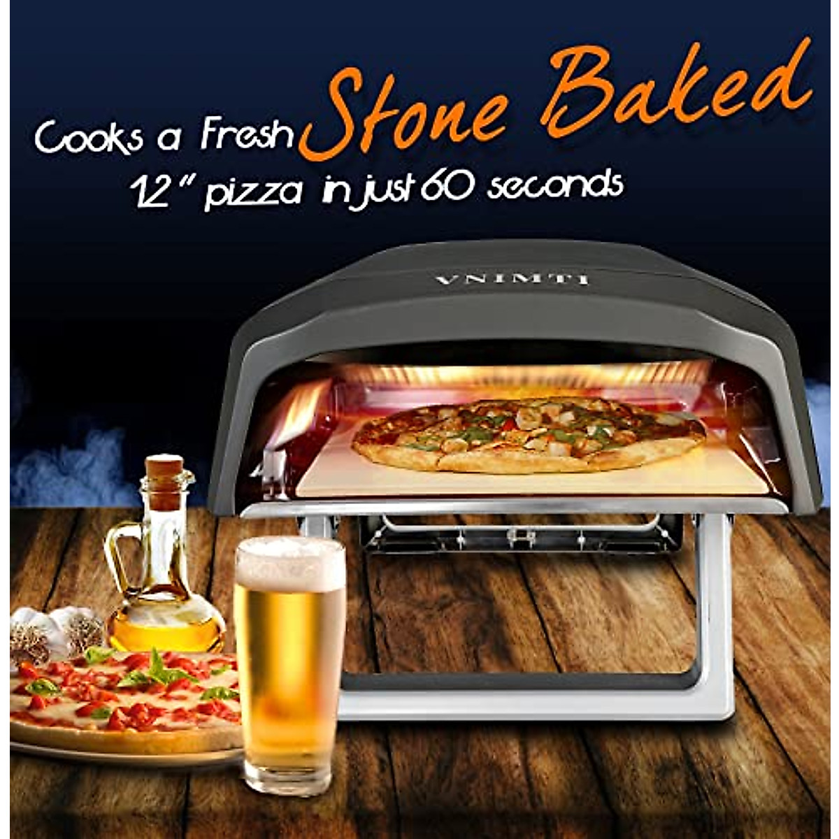 VNIMTI 12” Outdoor Gas Pizza Oven Portable Stainless Steel Pizza Grill with Pizza Stone, Peel and Cutter, Foldable Feet, Adjustable Heat Control, Great Addition for Outside, Kitchen, Party, Backyard