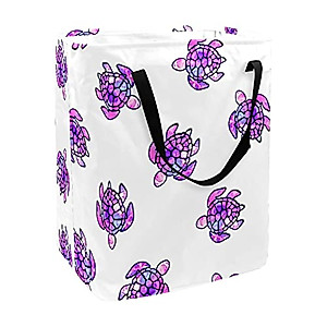Sea Turtle Purple Color Print Collapsible Laundry Hamper, 60L Waterproof Laundry Baskets Washing Bin Clothes Toys Storage for Dorm Bathroom Bedroom