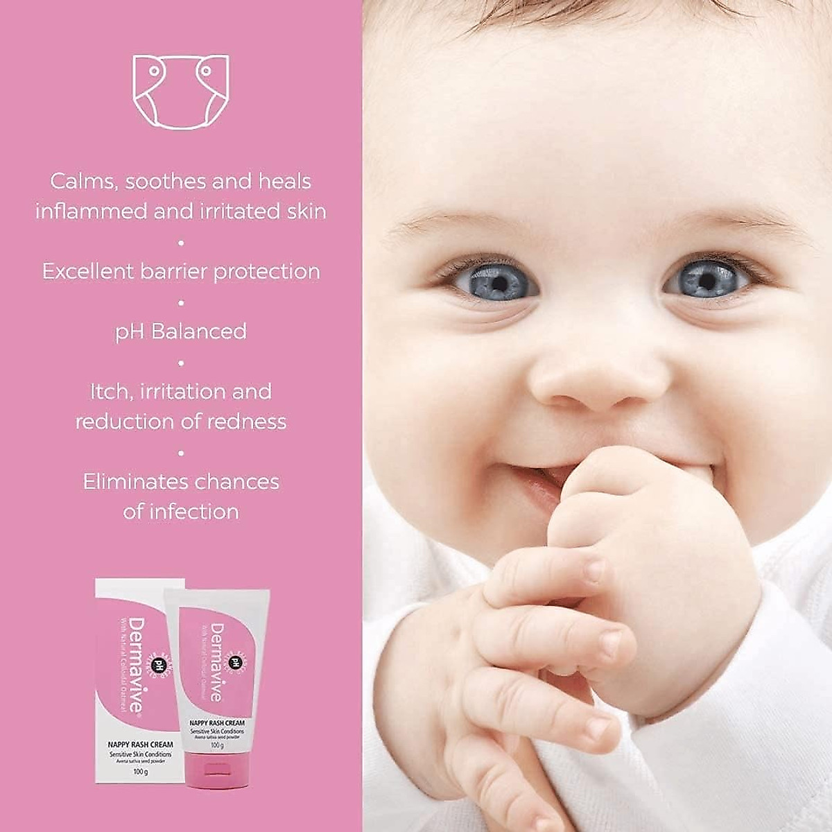 Dermavive Diaper/Nappy Rash Cream, Soothing Diaper Rash Cream, Baby Rash Ointment, Fast-Acting Rash Relief for Infants & Babies, Gentle Diaper Cream, 100g