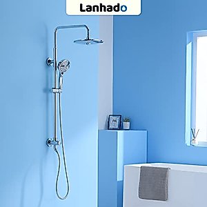 Shower System Slide Lanhado 10” Rain Shower System with 11+1 Multi Functions Handheld Spray High Pressure Shower Faucet Set Shower Slide Bar Chrome Polished
