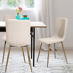 FurnitureR Modern Style Dining Chairs Set of 4, Comfy Side Chair with Fabric Seat Sturdy Metal Gold Legs for Kitchen Living Room Bedroom, Beige
