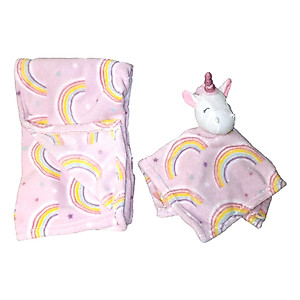 SONA G DESIGNS Plush Animal Security Lovey with Blanket Gift Set for Newborn Infant - Custom Personalized Available (Rainbow Unicorn Set with Embroidered Name)