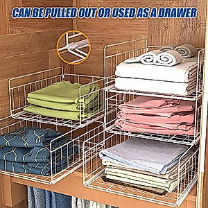 3-Tier Sliding Closet Organizers and Drawer,Storage Shelves for Clothes,Collapsible Stackable Storage Baskets Bins,Clothes Organizer Containers Wardrobe Locker, Metal Drawer Shelf,Cupboard Organizer for Clothes(White)