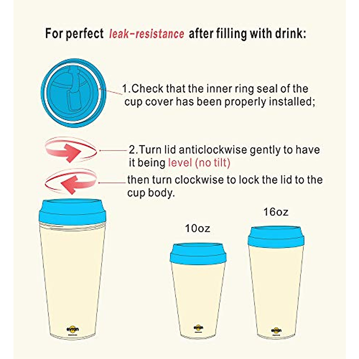 evron Spill Proof Travel Mug with Anti-Leak Locking Lid, Insulated Double-Wall Coffee Mugs for Hot and Cold Drinks (16oz 4 Pack)