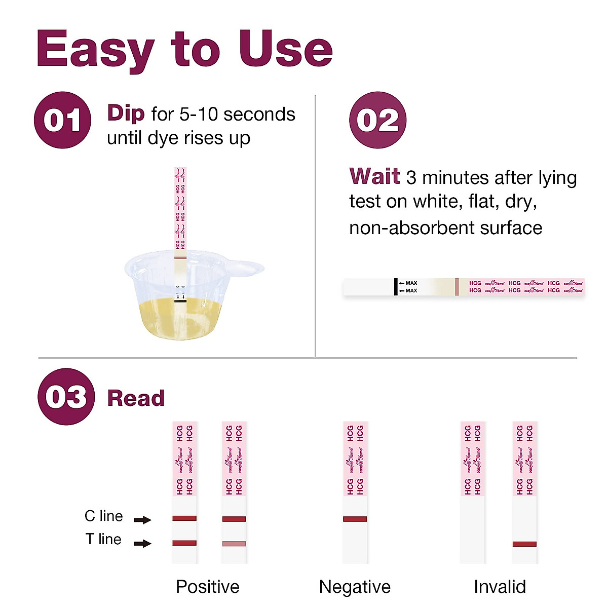 Easy@Home Pregnancy Test Strips Kit: 10 Pack HCG Test Strips - Early Detection Home Pregnancy Test