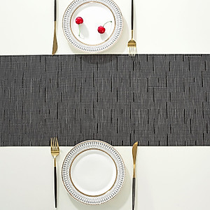 KINBOSD 12 x 72 Inch Woven Vinyl Table Runner, Outdoor Table Runner Non-Slip Heat Resistant Easy to Clean Modern Farmhouse Kitchen Table Runner for Patios Family Dinner Office Kitchen Table