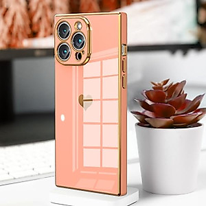 Tzomsze Square iPhone 13 Pro Max [6.7 inches] Case, Cute Full Lens Protection & Electroplate Reinforced Corners Shockproof Edge Bumper Case - Candy Pink