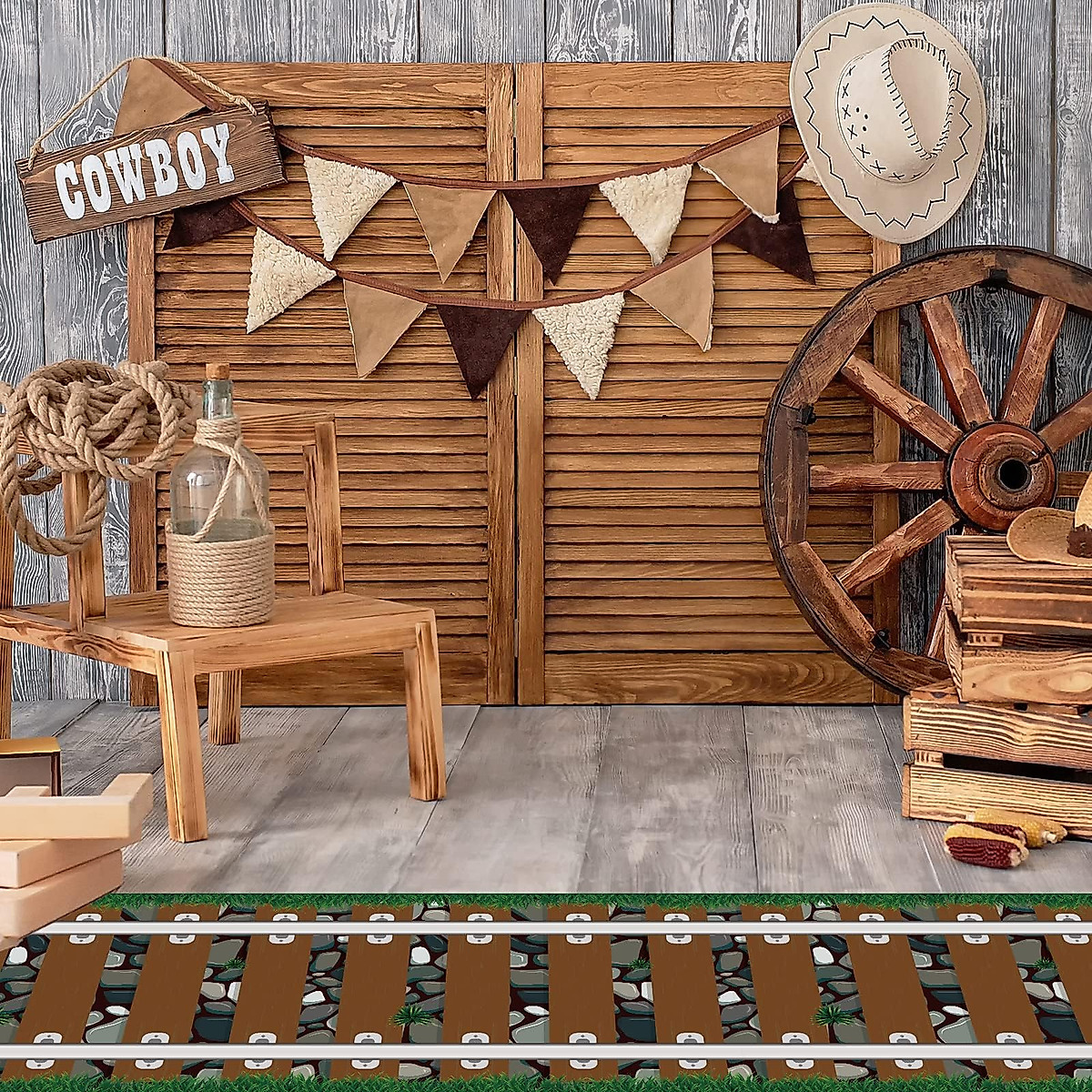 3 Pack 24 Inch x 10 ft Western Plastic Railroad Track Aisle Runner Party Decorations Cowboy Floor Carpet Runner Wild West Party Supplies Train Railroad Tablecloth for Birthday Party Favors