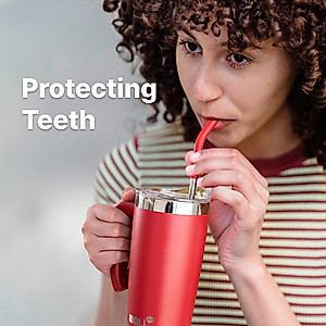 Mollcity Kids Insulated Tumbler with Straw-20 oz Stainless Steel Vacuum Travel Coffee Mug with Lid and Handle for Women and Girls, Reusable Metal Cup Leak Proof & BPA Free(Purple Pink)