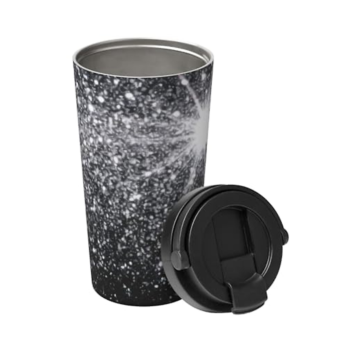 Insulated Coffee Mug Shiny Silver Glitter 17oz Double Wall Vacuum Stainless Steel Tumbler With Leak-Proof Lid And Handle, Cute Travel Thermos Mug For Cold Hot Drinks