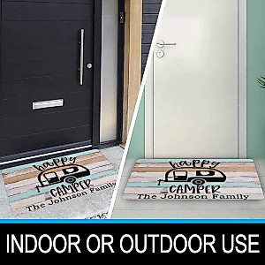 Artsadd Custom Your Family Name Doormat Personalized Camper Funny Door mat,Happy Camper, 24 x 16 Inches Indoor Outdoor Welcome Rug Rv Decor for Garden Kitchen Bedroom
