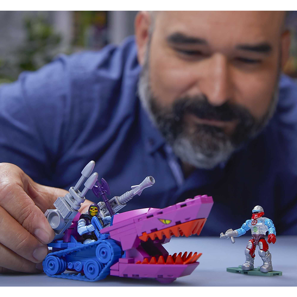 MEGA Construx Masters of the Universe Building Toys Set, Land Shark Attach Vehicle with 179 Pieces, 2 Poseable Micro Action Figures, for Kids