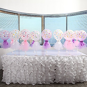 Suppromo Pink Polka Dot Balloons Set Tutu Tulle Balloons With Column Base Kit for Baby Shower Girl Wedding Birthday Party Table Decorations(12 inch Pink Tulle Balloon, 6 Pack)