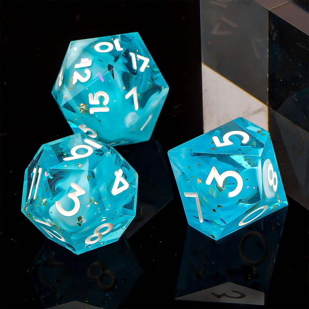 DND Polyhedral Dice Set RUNFNG Resin Sharp Edge D&D Dice 7PCS D+D Transparent RPG Dice for Dungeons and Dragons Accessories, Role Playing Table Game, Warhammer with Metallic Box