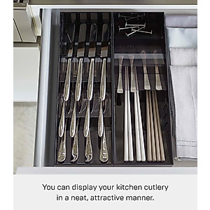 Yamazaki Home Expandable Cutlery Kitchen Angled Utensils Storage Silverware Organizer Compact Drawer Insert Tray | Plastic, One Size, White