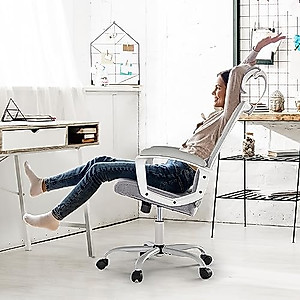 JHK Ergonomic Home Mesh Swivel Rolling Office Desk Computer Chair with Adjustable Headrest, Soft PU Armrest, Lumbar Support and Rocking Function, 18.11" D x 19.49" W x 43.5" H, Grey