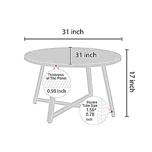 AZL1 Life Concept Rustic Farmhouse Round Metal Coffee Accent Table for Living Room, Grey Concrete
