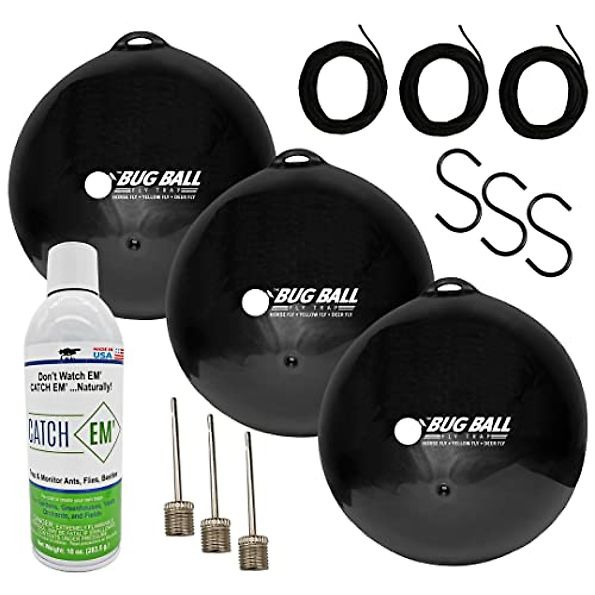 Bug Ball 3 Pack Deluxe Kit Complete- Odorless Eco-Friendly Biting Fly and Insect Killer with NO Pesticides or Electricity Needed, Kid and Pet Safe