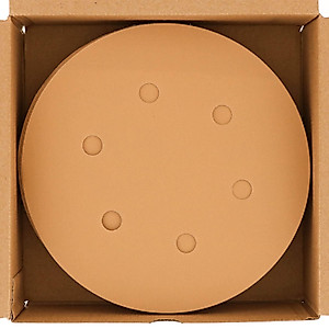 Dura-Gold Premium 320 Grit 6" Gold Sandpaper Discs, 6 Hole Pattern Dustless, Box of 50 - Hook & Loop Backing for DA Sander, Finishing Fine Cut Sanding Abrasive Automotive Paint, Woodworking Wood Metal