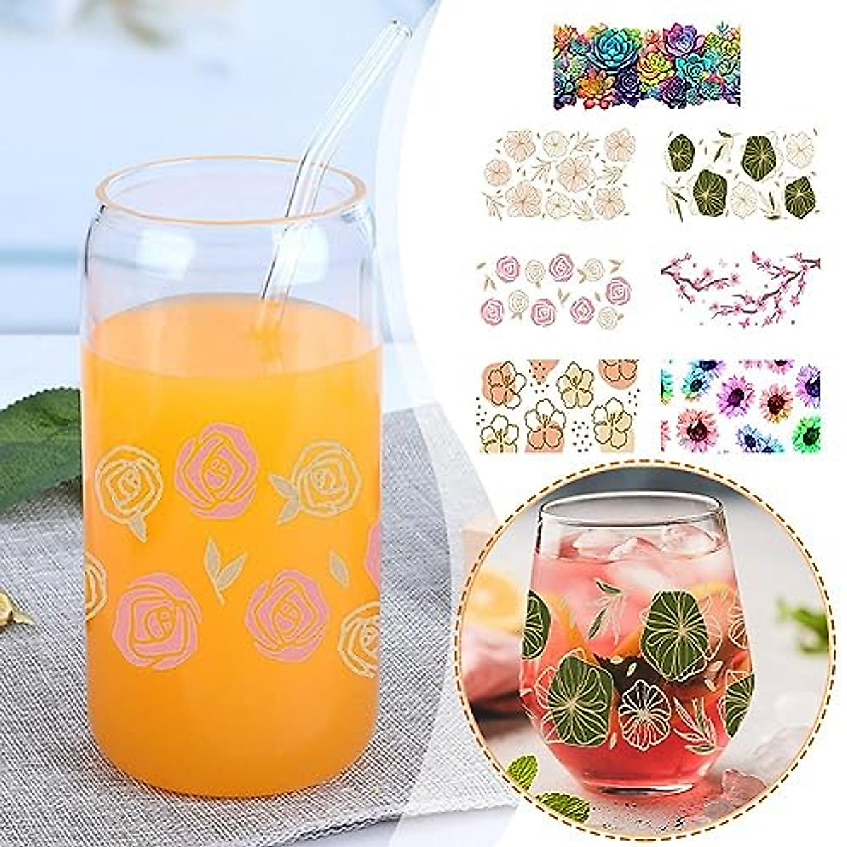 UV DTF Cup Wrap,Succulents Theme Rub on Transfers Decals,UV DTF Transfer Waterproof Sticker for Glass Coffee Cups,Vintage Cups Wrap Transfer Stickers Decals