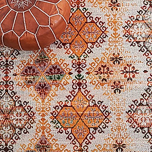 Safavieh Kilim Collection 8' x 10' Ivory/Gold KLM727A Flat Weave Boho Fringe Wool Area Rug