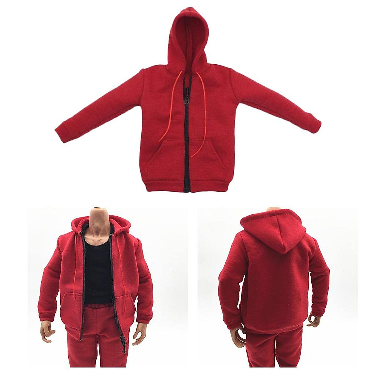 AMLESO 1/6 Hoodie Casual Clothes for 12 '' Male Action Figure, red