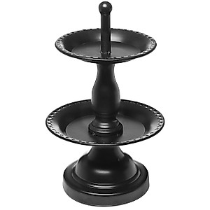 MyGift 2-Tier Black Metal Jewelry Organizer Stand, Fountain Design Hanging Earring Holder with 40 Holes and Ring Dish (Black-2-Tier)