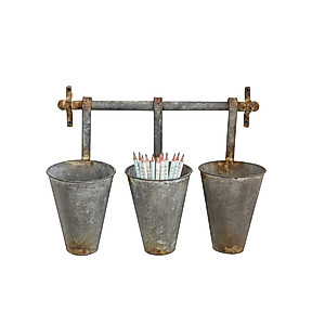 Creative Co-Op Antiqued Metal Wall Rack with 3 Hanging Tin Pots