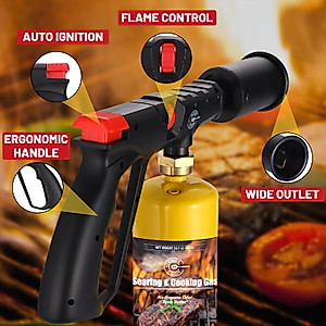 KookCook Cooking Grill Torch Kit with 2x14.1oz Fuel Gas Cylinder Sous Vide Blowtorch MAPP MAP Pro Propane Torch Food Kitchen Grilling Gun Culinary BBQ Tool for Searing Outdoor Camping Charcoal Starter