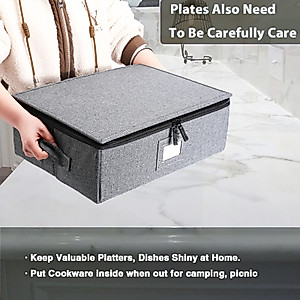 TEYIKA 2 Pcs China Storage Containers, Platter Storage Case Containers, 5.5'' Tall with Hard Shell, Structured Top, Bottom and Sides, 8 Felt Dividers Included(17'' x 13'' x 5.5''), Grey 2 Pack