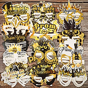 HOWAF 26 pack Prom Night Photo Booth Props Party Glasses, Black Gold Glitter Prom 2024 Photo Booth Paper Glasses Frames for 2024 Graduation Prom Party Supplies, Prom Night Eyewear Prom 2024 Eyeglasses